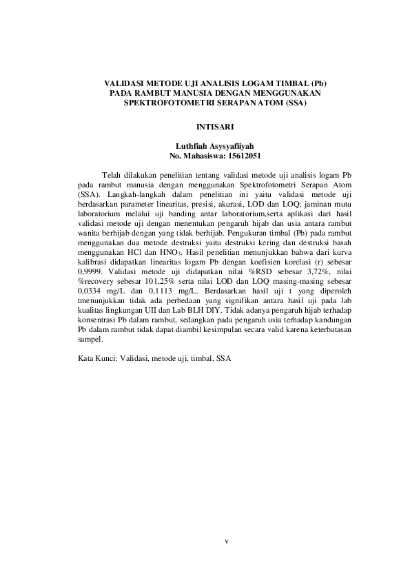 (PDF) VALIDASI METODE UJI ANALISIS LOGAM TIMBAL (Pb) PADA RAMBUT ...