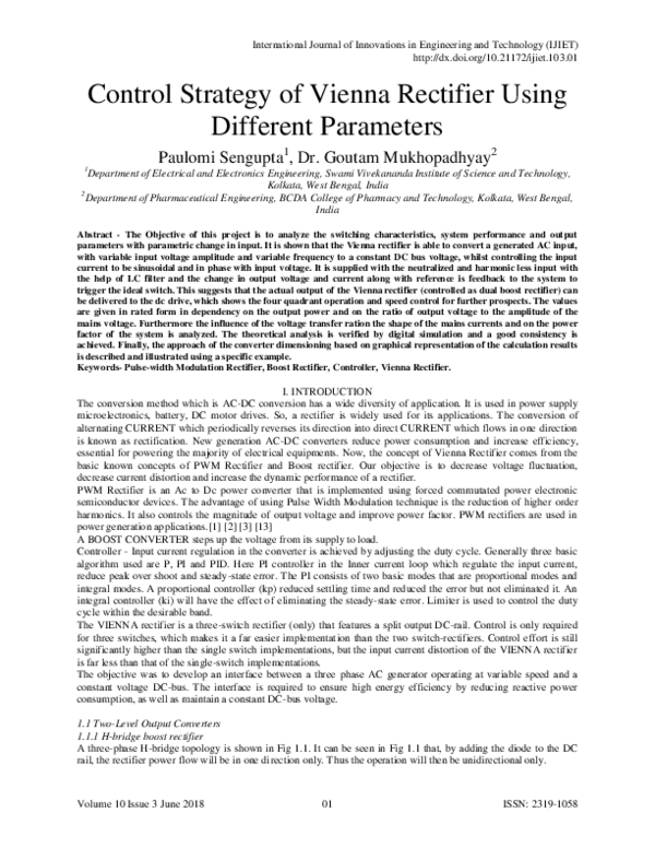 (PDF) Control Strategy of Vienna Rectifier Using Different Parameters