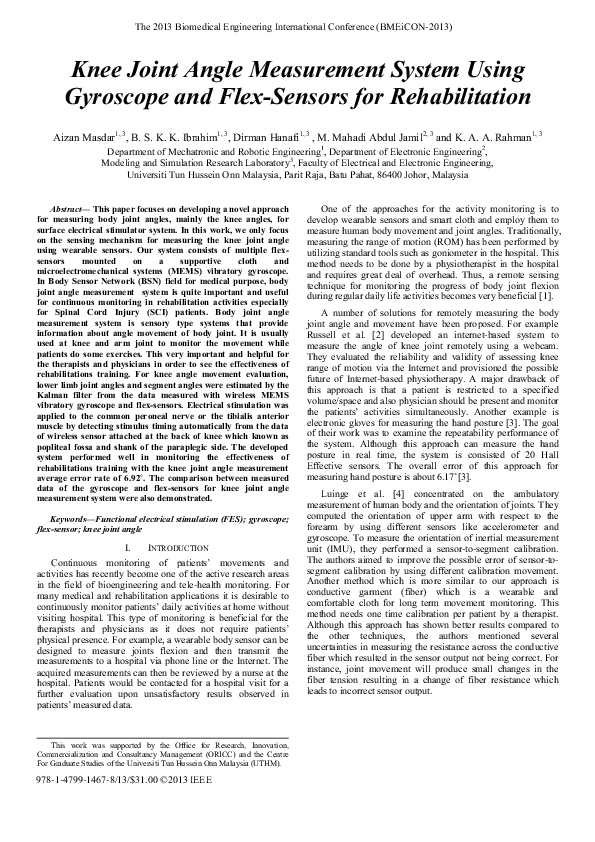 (PDF) Knee joint angle measurement system using gyroscope and flex ...