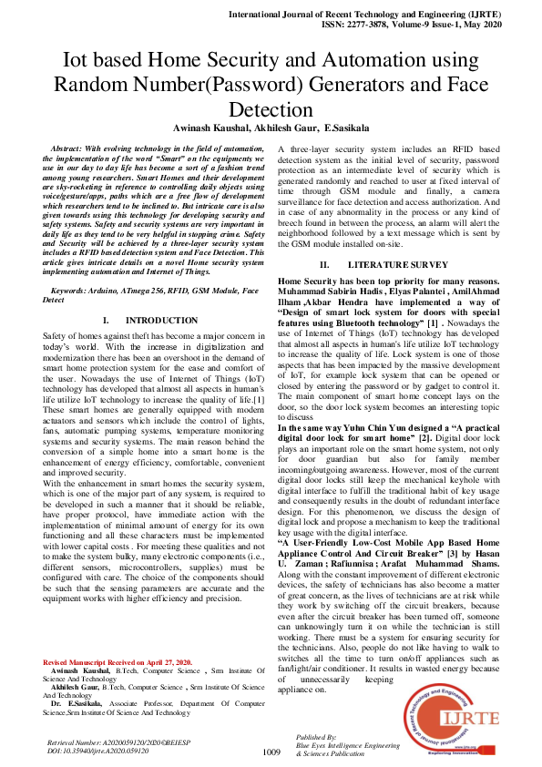 (PDF) Iot based Home Security and Automation using Random Number(Password) Generators and Face ...