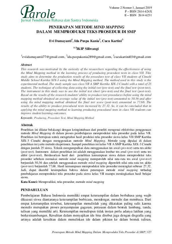 (PDF) Penerapan Metode Mind Mapping Dalam Memproduksi Teks Prosedur DI SMP