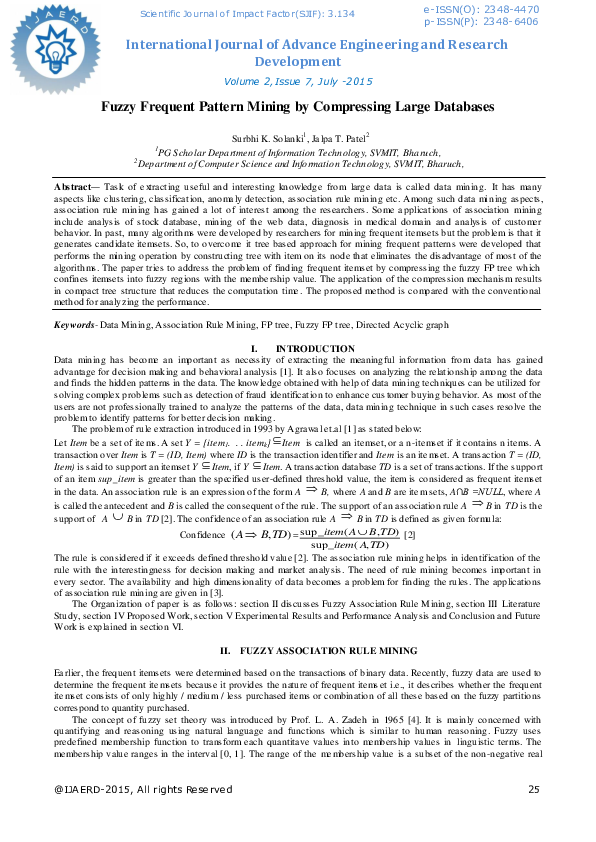 (PDF) Fuzzy Frequent Pattern Mining by Compressing Large Databases (PDF) Fuzzy Frequent Pattern Mining by Compressing Large Databases