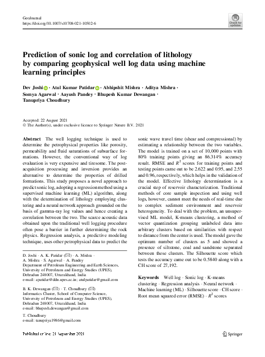 Pdf Prediction Of Sonic Log And Correlation Of Lithology By Comparing
