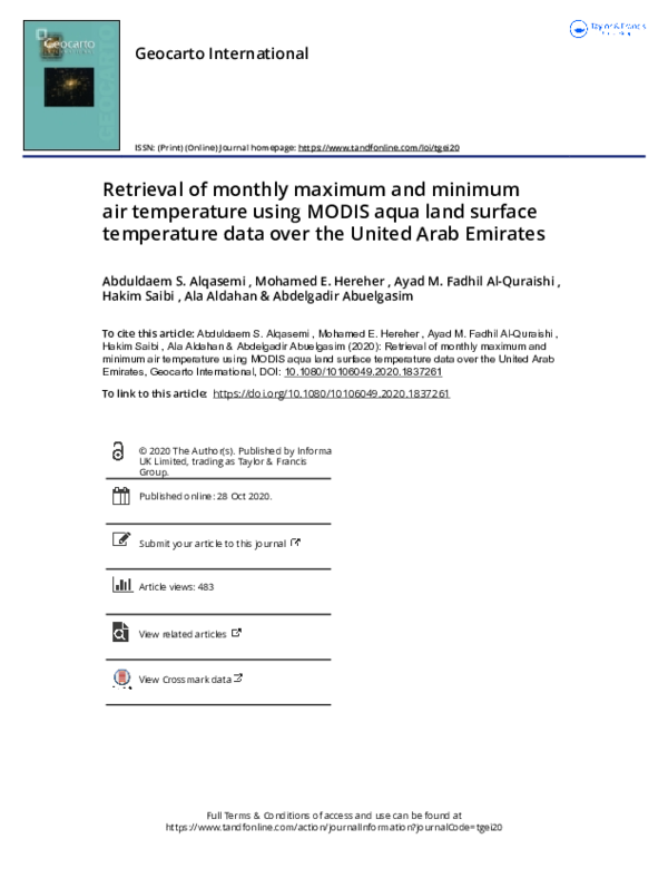 (PDF) Retrieval of monthly maximum and minimum air temperature using MODIS aqua land surface ...