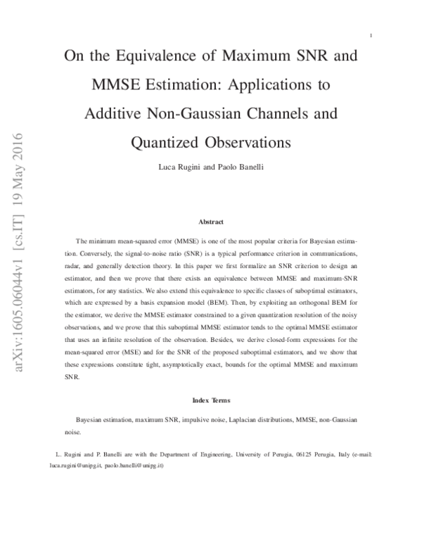(PDF) On the Equivalence of Maximum SNR and MMSE Estimation: Applications to Additive Non ...
