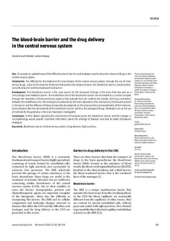 (PDF) [The blood-brain barrier and drug delivery in the central nervous ...