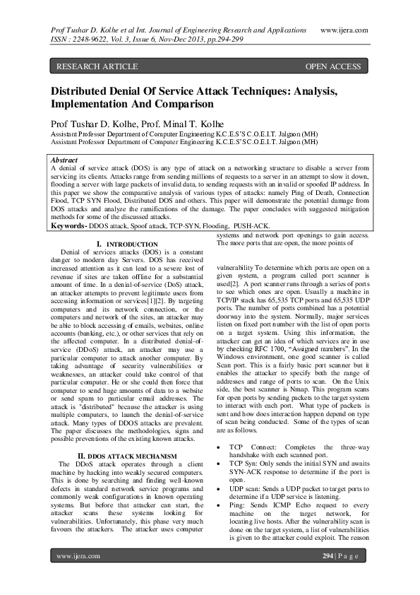 Pdf Distributed Denial Of Service Attack Techniques Analysis
