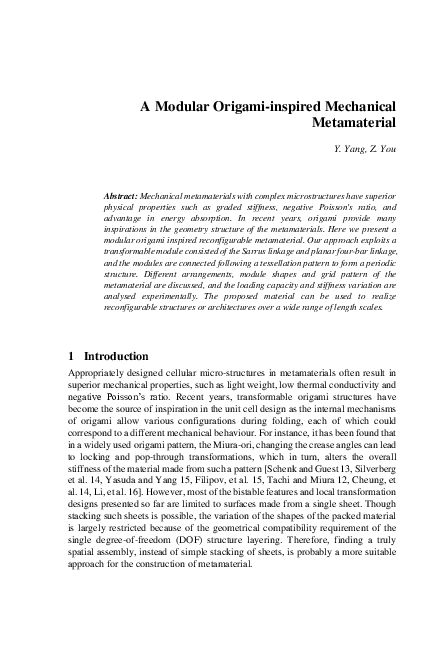 (PDF) A Modular Origami-inspired Mechanical Metamaterial