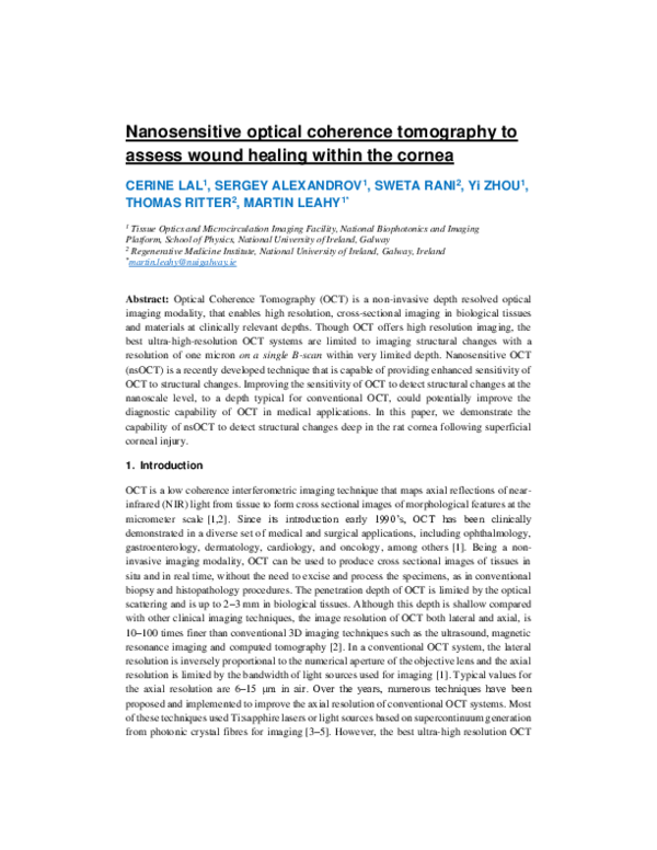 (PDF) Nanosensitive optical coherence tomography toassess wound healing ...