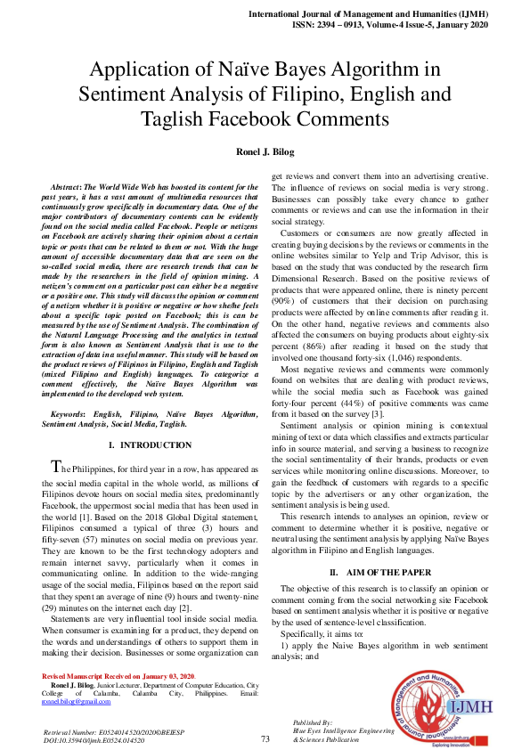 (PDF) Application of Naïve Bayes Algorithm in Sentiment Analysis of ...