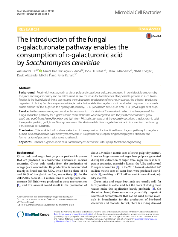(PDF) The introduction of the fungal D-galacturonate pathway enables ...