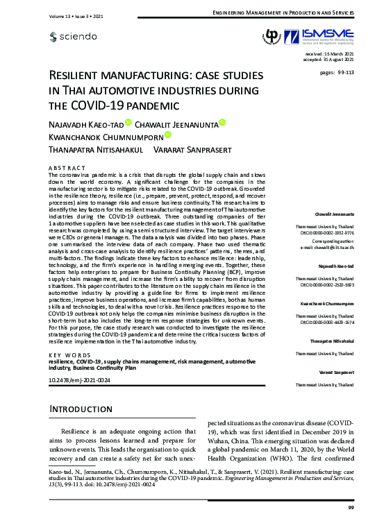 (PDF) Resilient manufacturing: case studies in Thai automotive ...