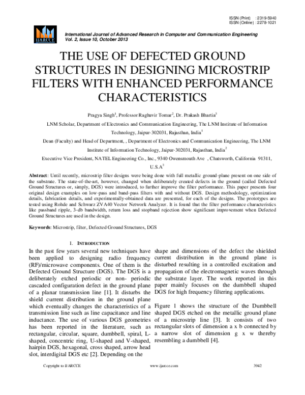 Pdf The Use Of Defected Ground Structures In Designing Microstrip Filters With Enhanced