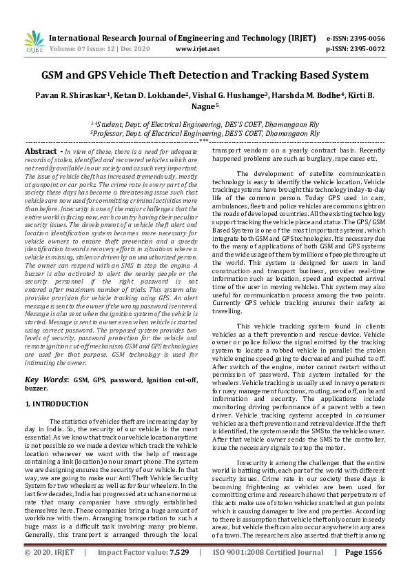 (PDF) GSM and GPS Vehicle Theft Detection and Tracking Based System