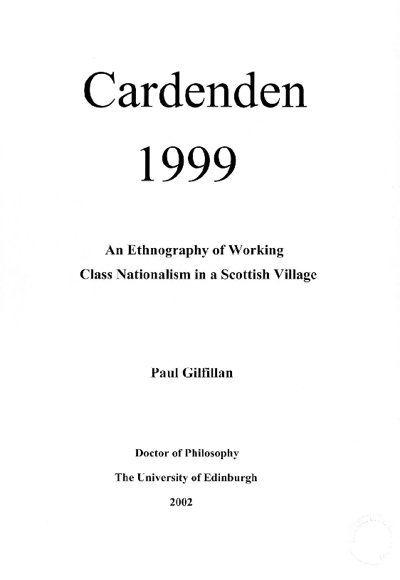 (PDF) Cardenden 1999 : an ethnography of working class nationalism in a ...