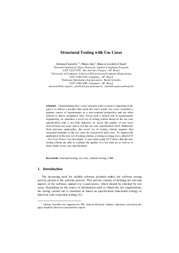 (PDF) Structural Testing with Use Cases