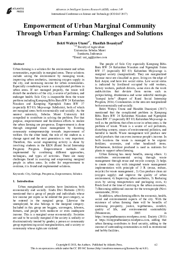 (PDF) Empowerment of Urban Marginal Community Through Urban Farming ...