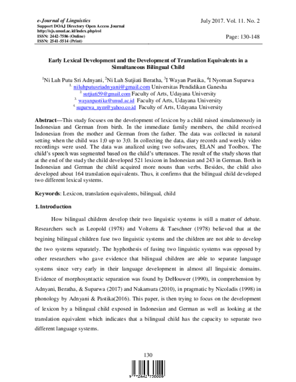 (PDF) Early Lexical Development and the Development of Translation ...