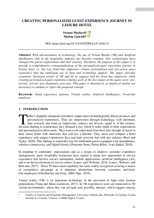 (PDF) Creating Personalized Guest Experience Journey in Leisure Hotel