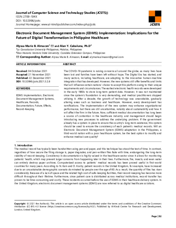 (PDF) Electronic Document Management System (EDMS) Implementation: Implications for the Future ...