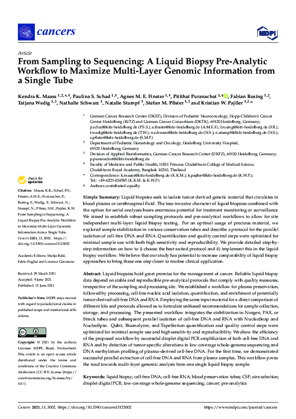 (PDF) From Sampling to Sequencing: A Liquid Biopsy Pre-Analytic ...