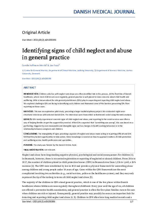 (PDF) Identifying signs of child neglect and abuse in general practice