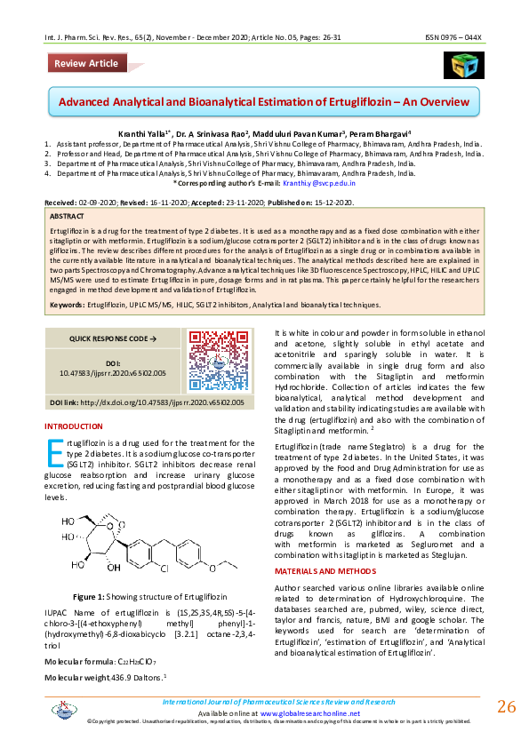 Pdf Advanced Analytical And Bioanalytical Estimation Of Ertugliflozin An Overview