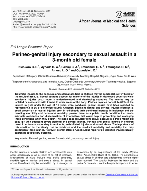 (PDF) Perineo-genital injury secondary to sexual assault in a 3-month ...