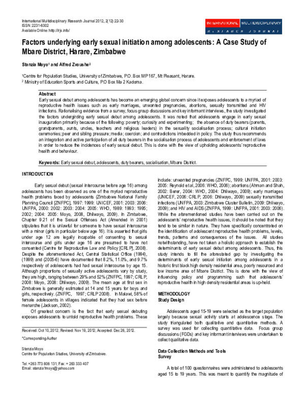 (PDF) Factors underlying early sexual initiation among adolescents: A ...