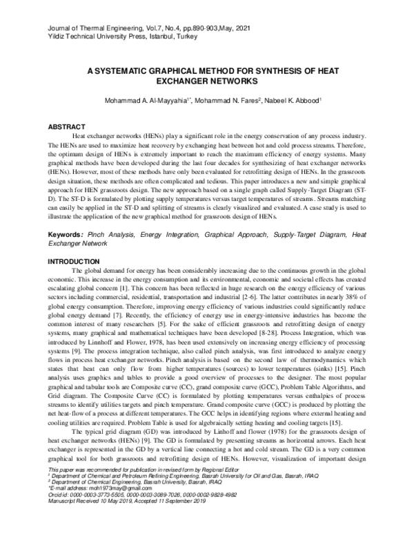 (PDF) A Systematic Graphical Method for Synthesis of Heat Exchanger Networks
