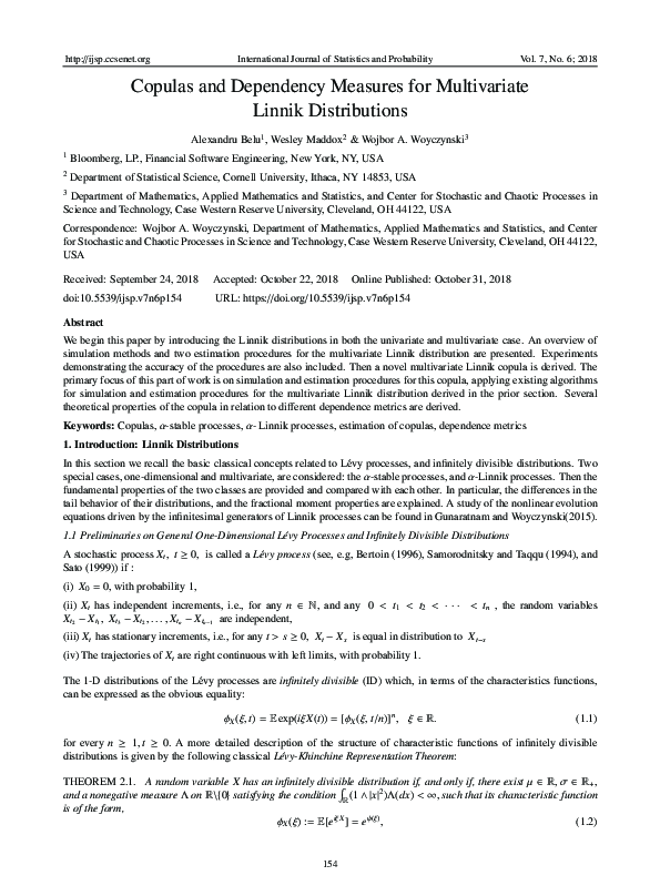 (PDF) Copulas and Dependency Measures for Multivariate Linnik Distributions