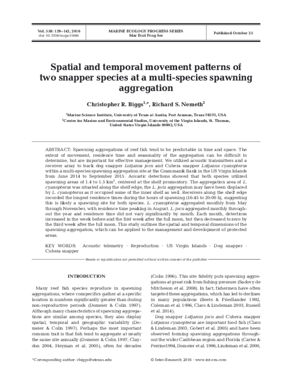 (PDF) Spatial and temporal movement patterns of two snapper species at ...
