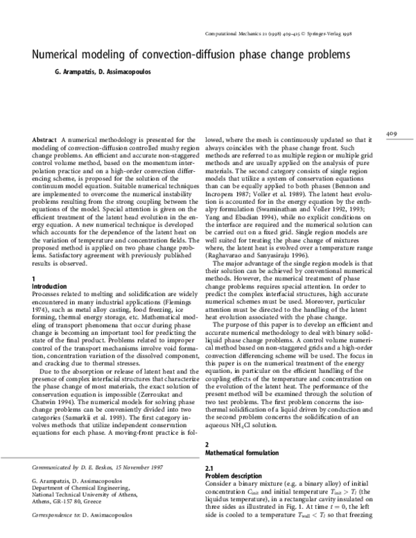 (PDF) Numerical modeling of convection-diffusion phase change problems