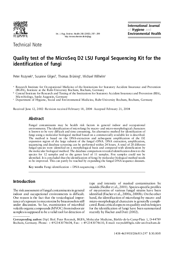 (PDF) Quality test of the MicroSeq D2 LSU Fungal Sequencing Kit for the ...