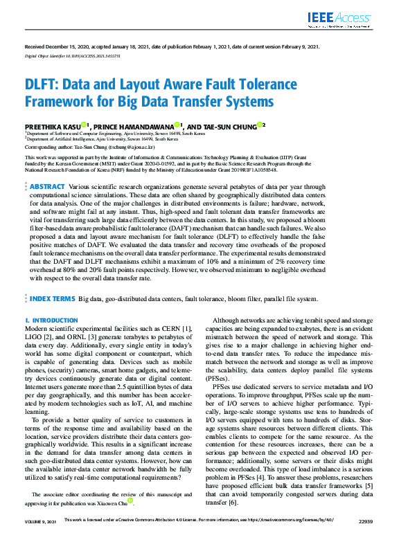 (PDF) DLFT: Data and Layout Aware Fault Tolerance Framework for Big Data Transfer Systems