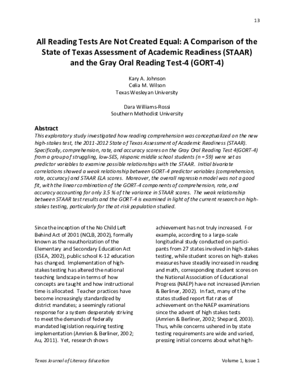 (PDF) All Reading Tests Are Not Created Equal: A Comparison of the ...