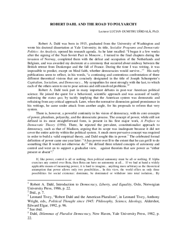 (PDF) Robert Dahl and the Road to Polyarchy