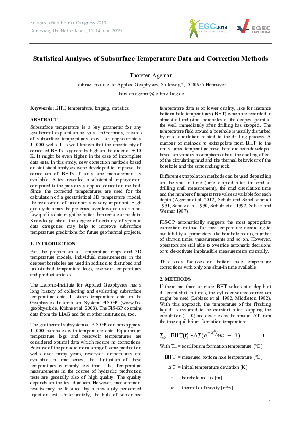(PDF) Statistical Analyses of Subsurface Temperature Data and ...