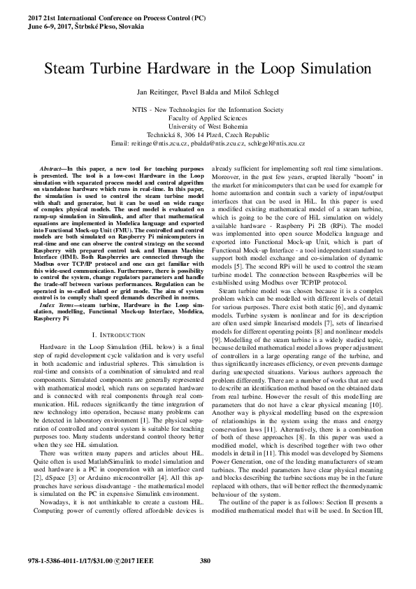 (PDF) Steam turbine hardware in the loop simulation