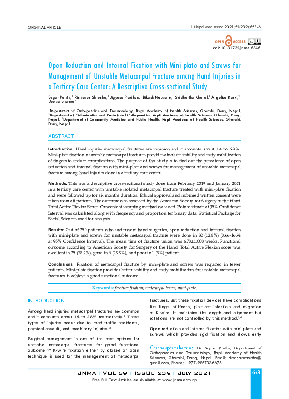 (PDF) Open Reduction and Internal Fixation with Mini-plate and Screws ...