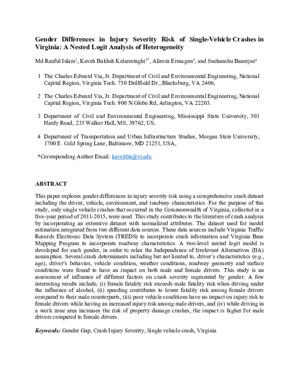 (PDF) Gender Differences in Injury Severity Risk of Single-Vehicle ...
