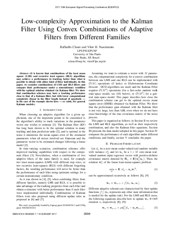 (PDF) Low-complexity approximation to the Kalman filter using convex combinations of adaptive ...