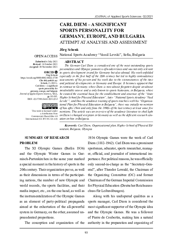 (PDF) Carl Diem - A Significant Sports Personality for Germany, Europe ...