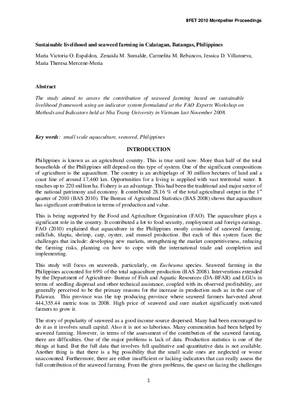 (PDF) Sustainable livelihood and seaweed farming in Calatagan, Batangas ...