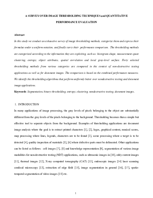 (PDF) Survey over image thresholding techniques and quantitative performance evaluation