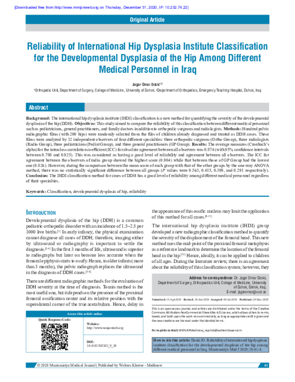 (PDF) Reliability of International Hip Dysplasia Institute ...