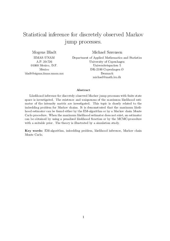 Pdf Statistical Inference For Discretely Observed Markov Jump Processes Abdulla Aliu