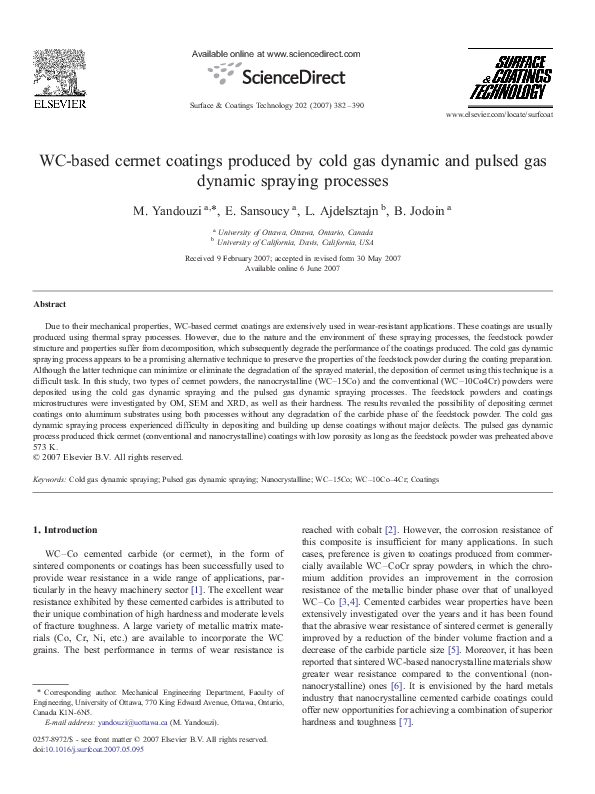 (PDF) WC-based cermet coatings produced by cold gas dynamic and pulsed ...