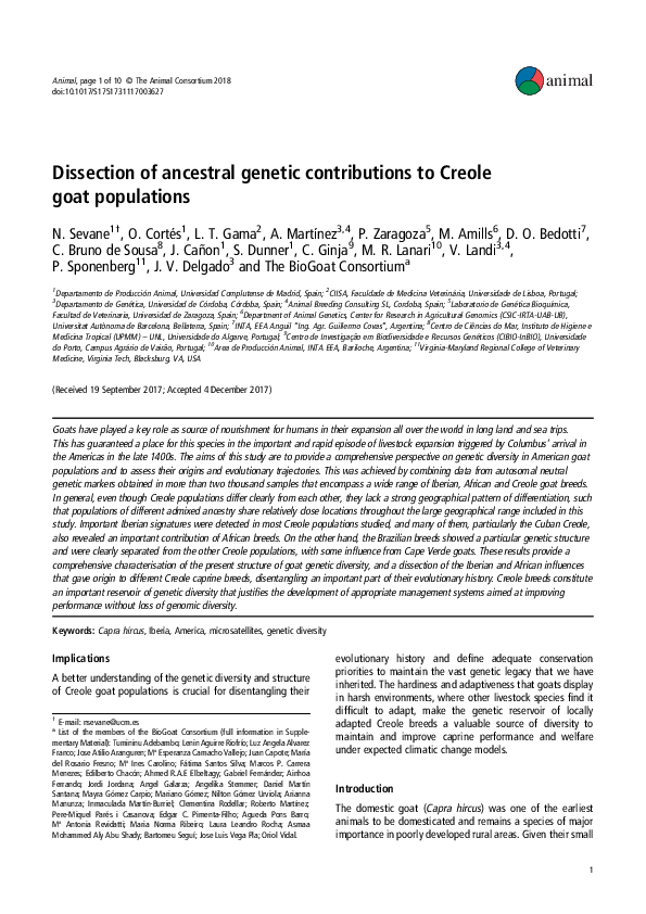 (PDF) Dissection of ancestral genetic contributions to Creole goat ...
