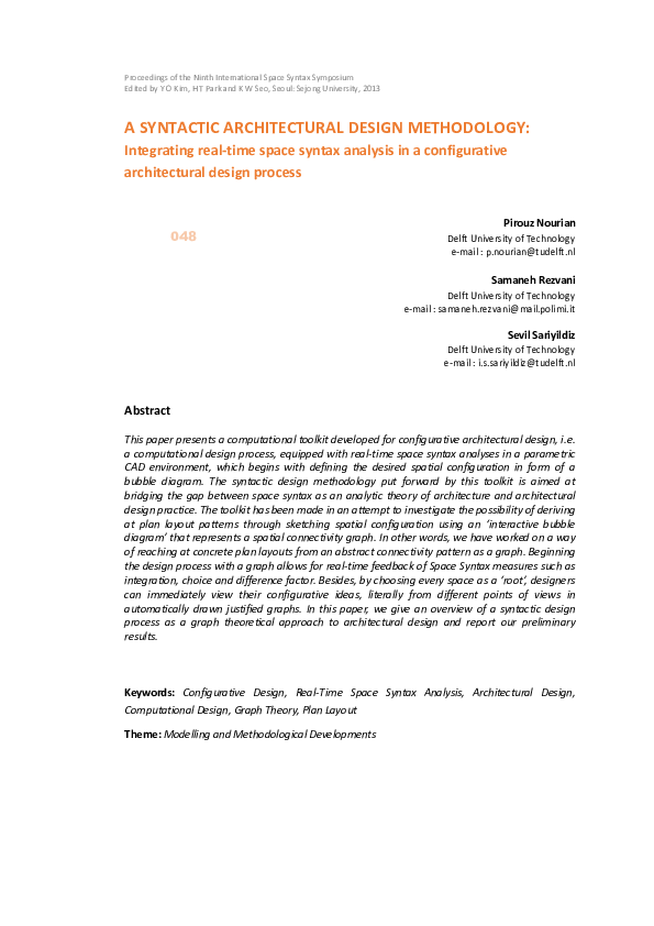 (PDF) A SYNTACTIC ARCHITECTURAL DESIGN METHODOLOGY : Integrating real-time space syntax analysis ...